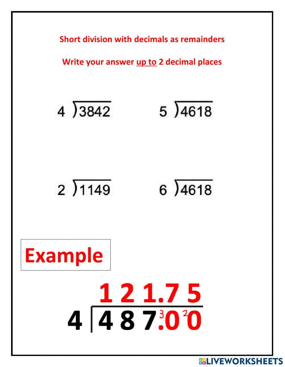 1830401 | Divide with decimal remainder | Myoung5B