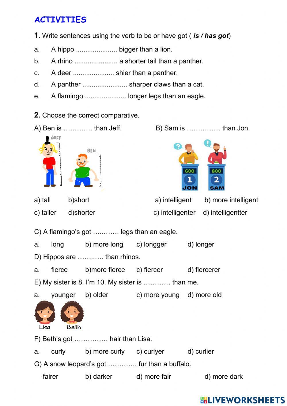 Comparative Adj… | Free Interactive Worksheets | 1830561