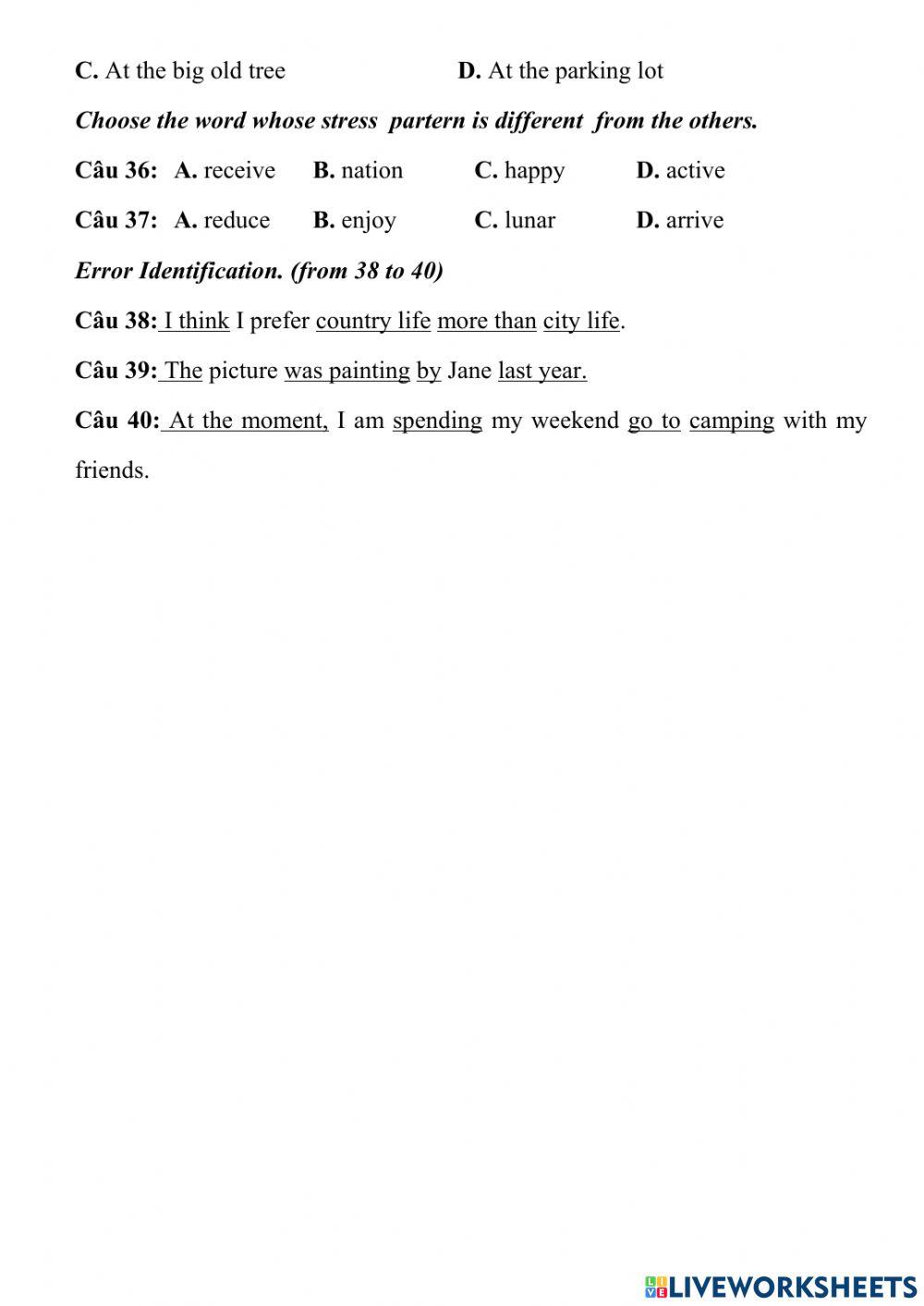 TA9 - De thi tot nghiep - 34 worksheet | Live Worksheets