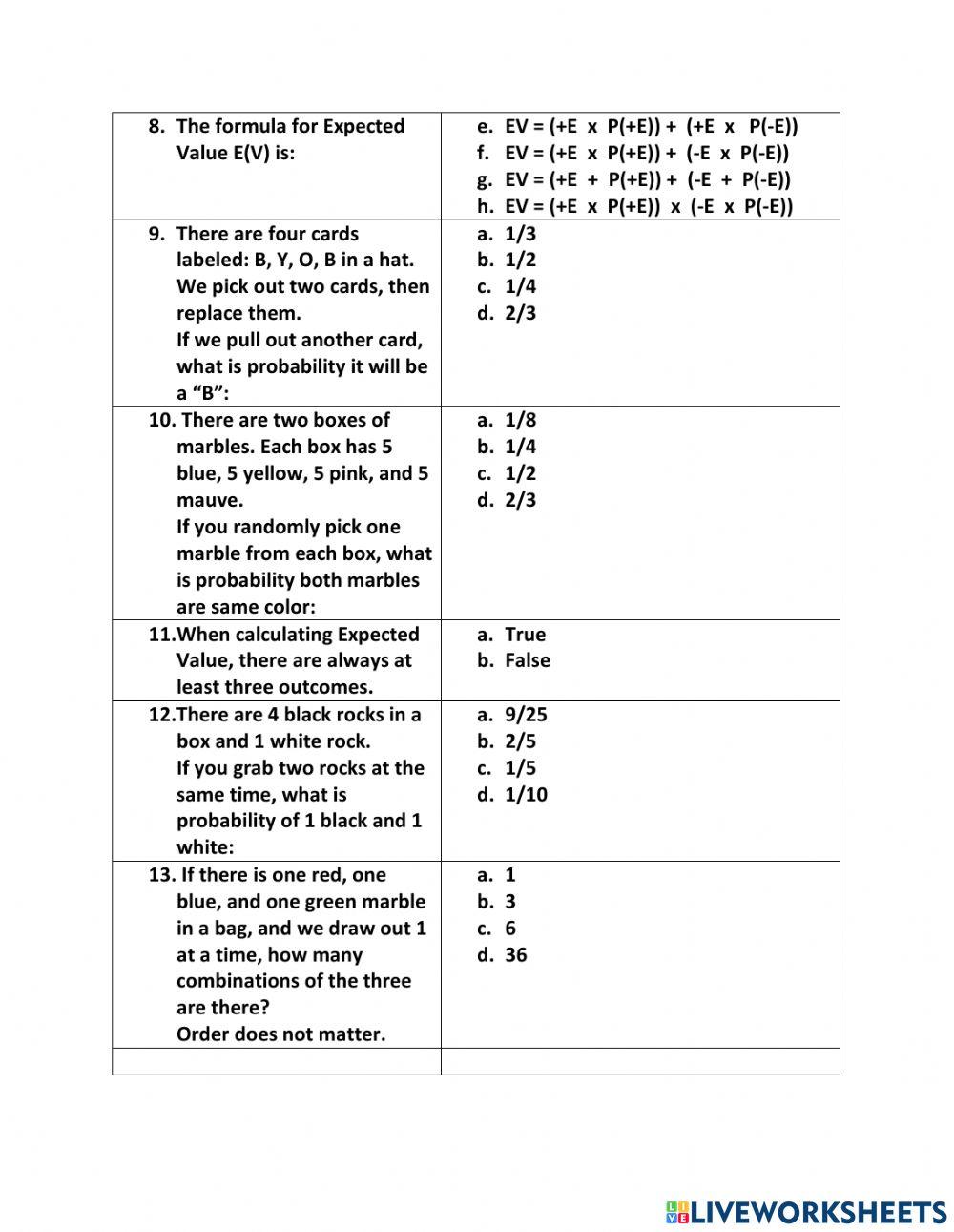 TEST M3 - Probability and Decision Making online exercise for | Live ...