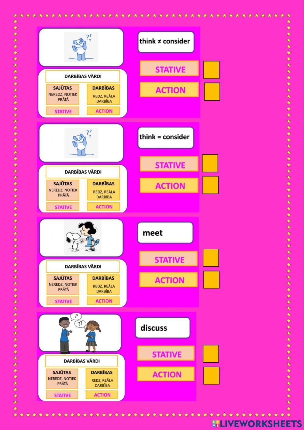 Stative vs action worksheet | Live Worksheets