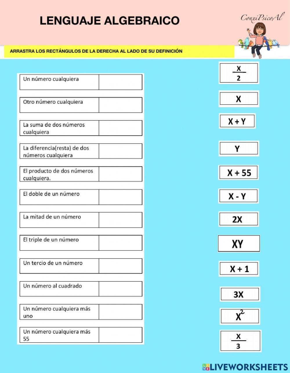 Lenguaje algebr… | Free Interactive Worksheets | 1830855