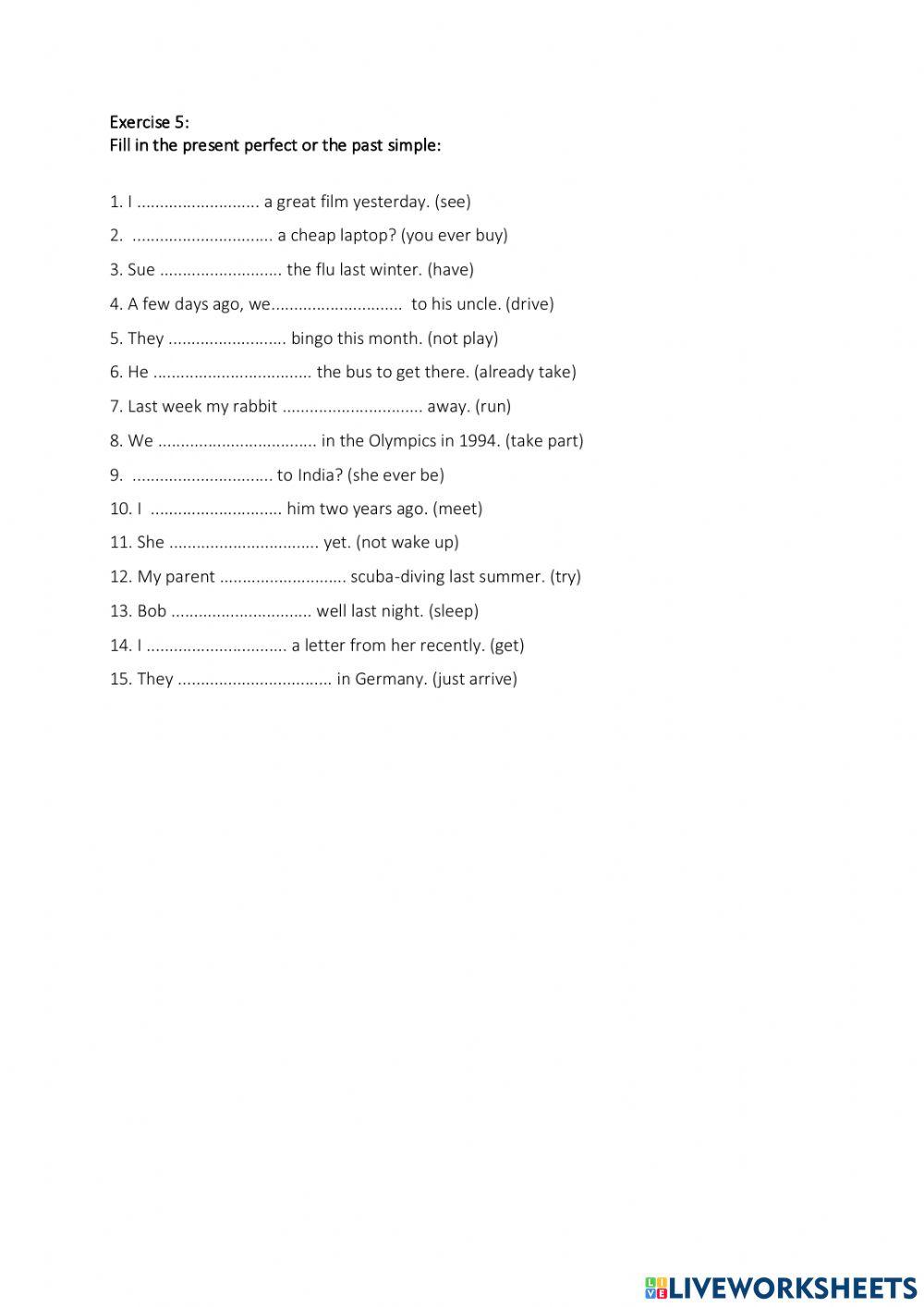 PRESENT PERFECT… | Free Interactive Worksheets | 5287361