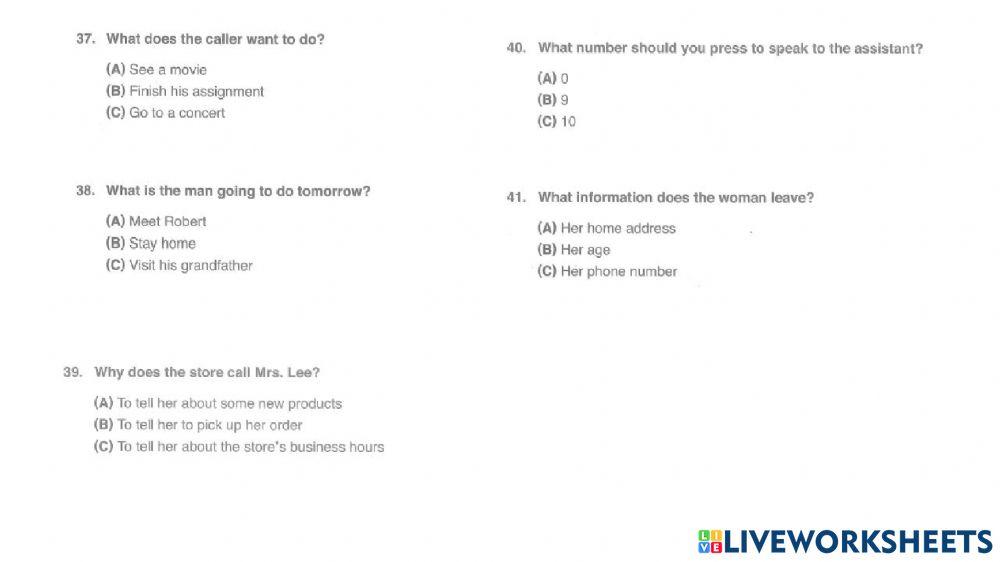 Practice test listening worksheet | Live Worksheets