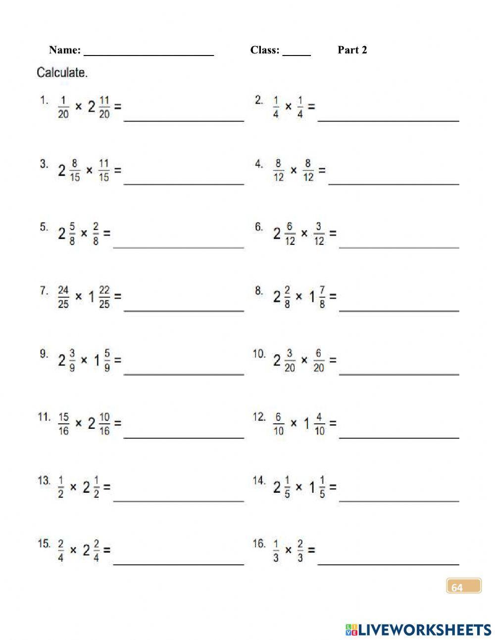 Fractions - Multiplication of Fractions II Worksheet online exercise ...