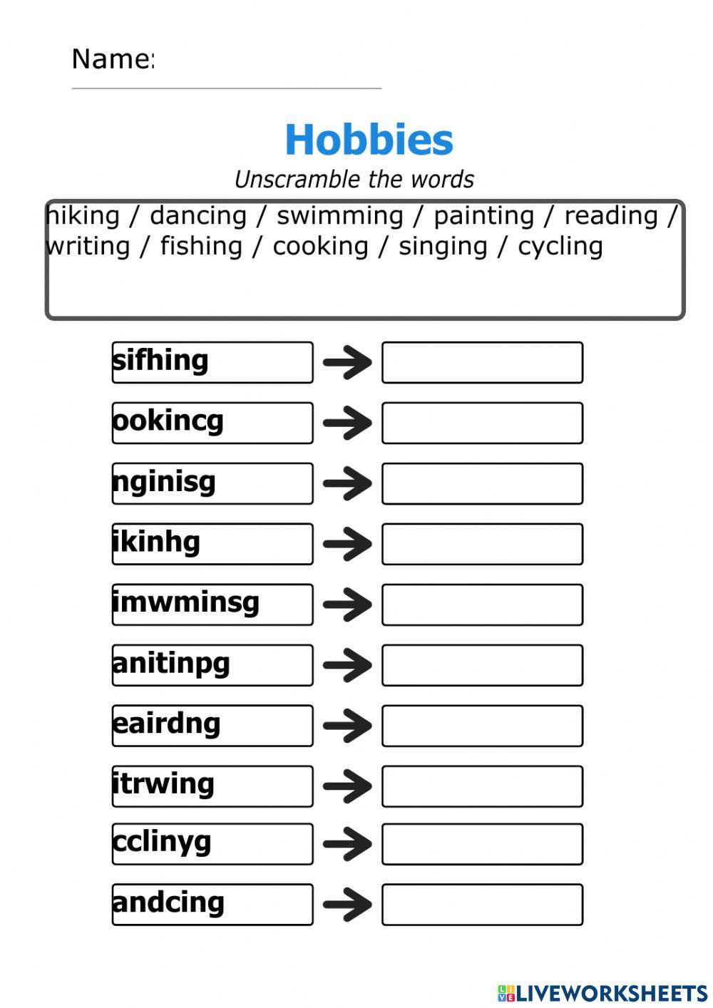 1831114 | Hobbies 3 | KatinhaT | LiveWorksheets