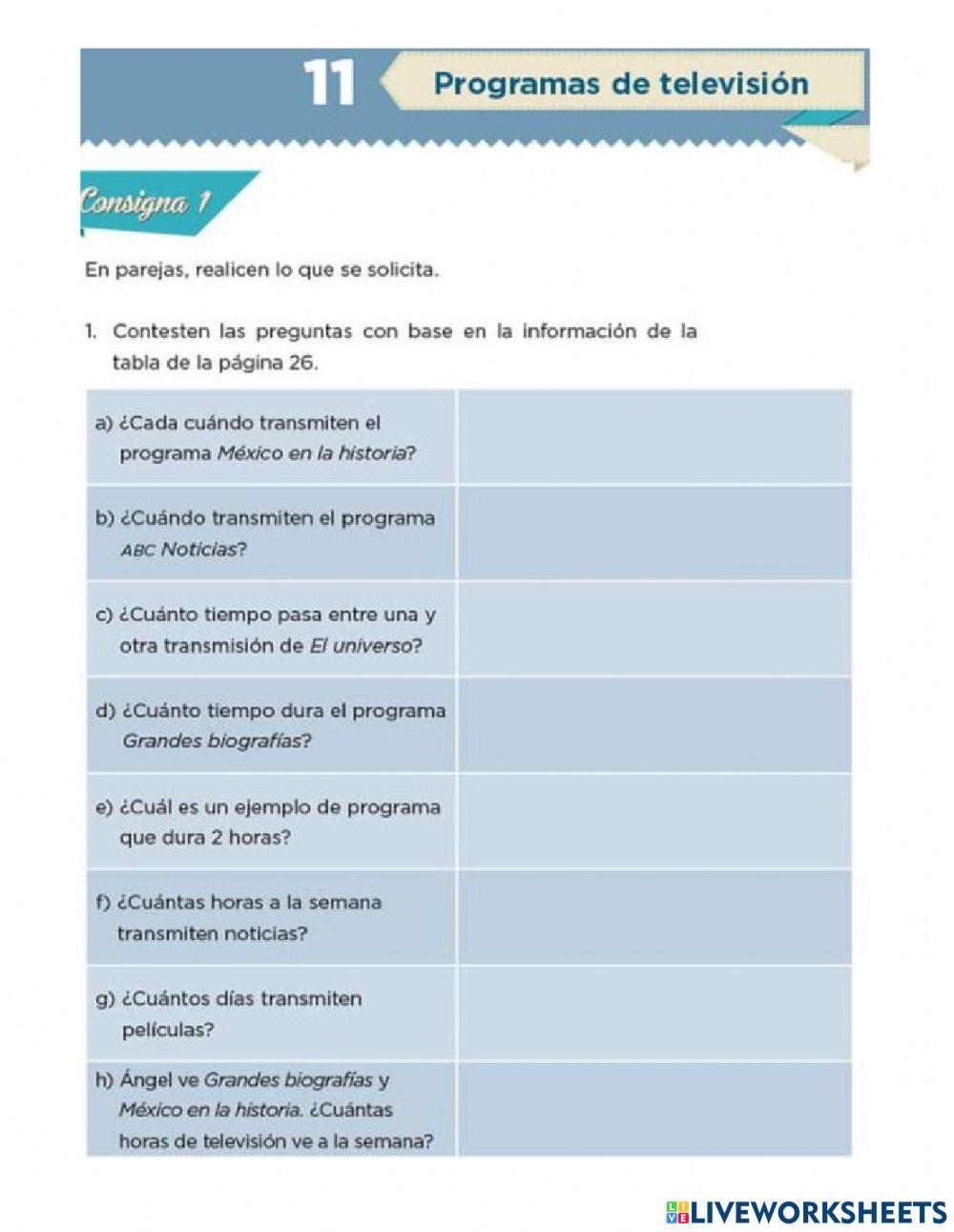 DM Lección 11 Programas de televisión online exercise for | Live Worksheets