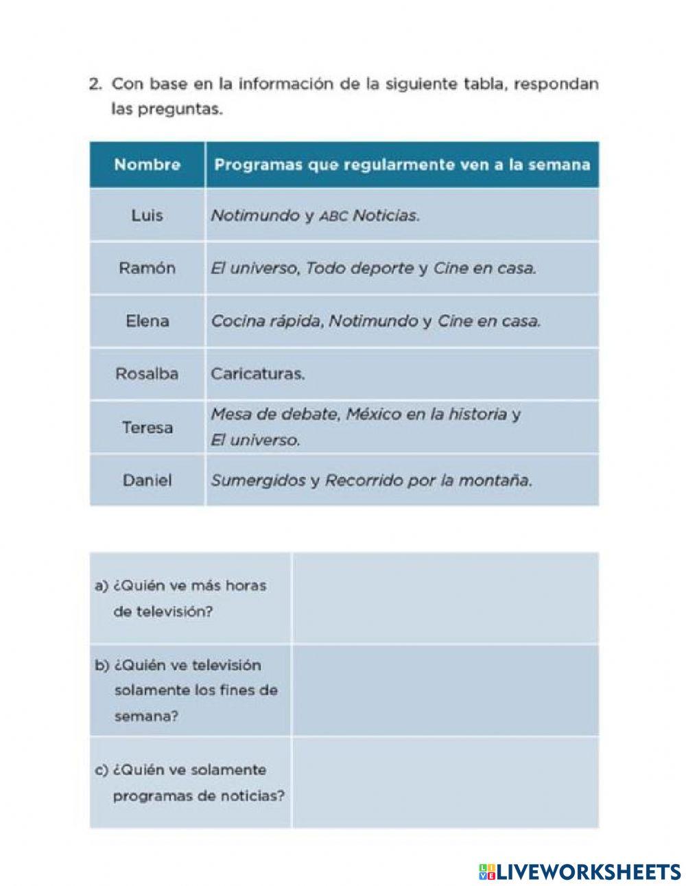 DM Lección 11 Programas de televisión online exercise for | Live Worksheets