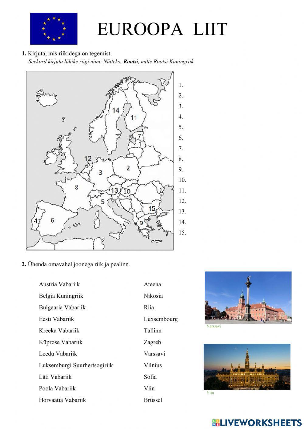 9 kl Euroopa Liidu riigid worksheet | Live Worksheets