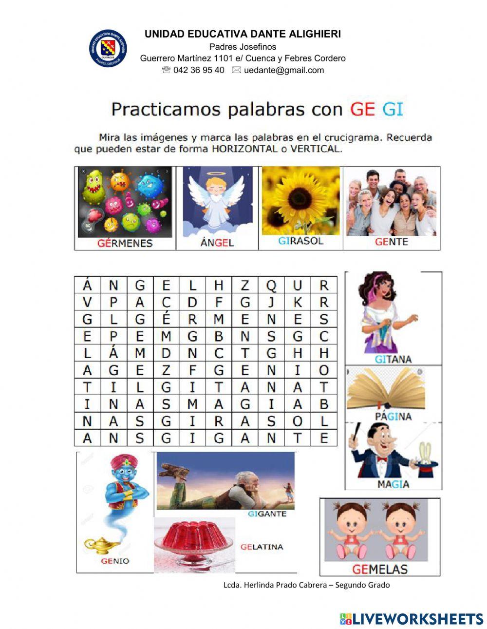 Palabras con Ge - Gi online exercise for | Live Worksheets