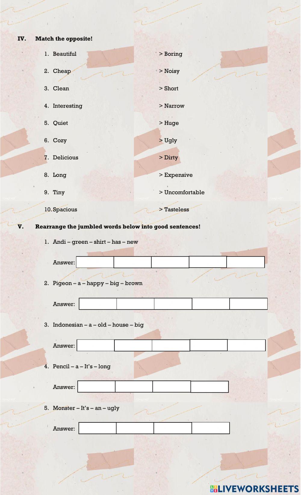 Adjectives online exercise for Pre-intermediate | Live Worksheets