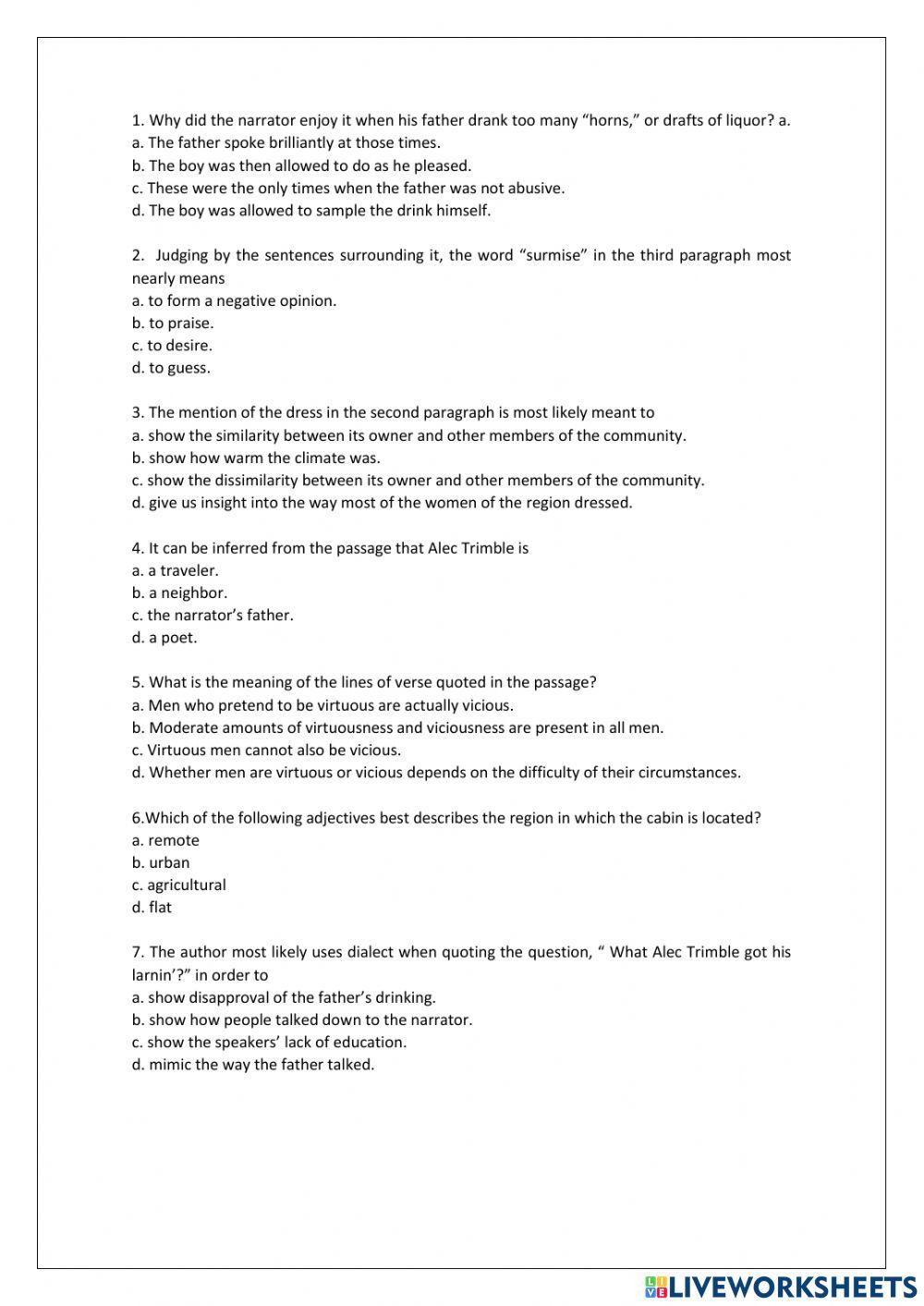 Reading test online exercise for Tercer y cuarto grado - Segundo y ...