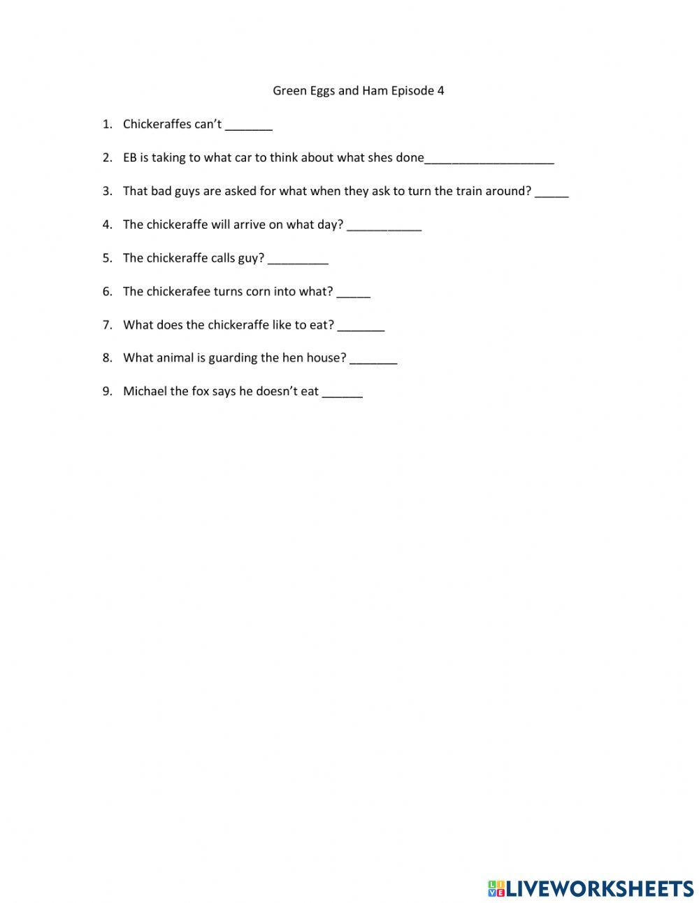 Green Eggs Ham E 4 Worksheet Live Worksheets
