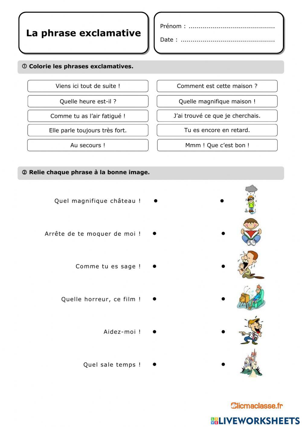 La phrase exclamative-GR2-3 online exercise for | Live Worksheets