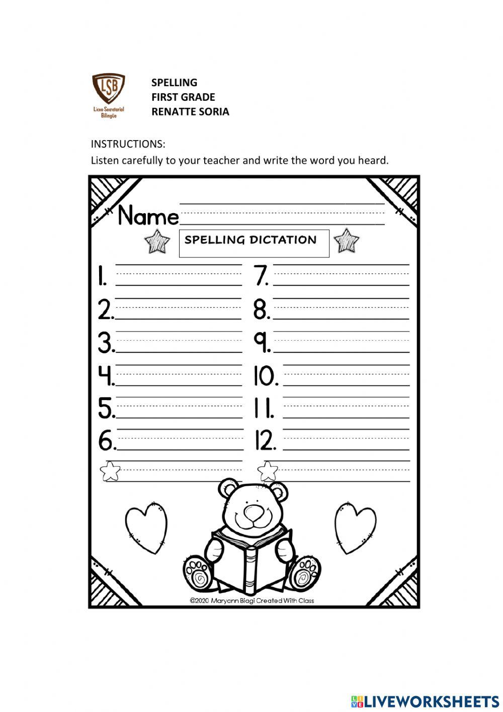 First grade dictation sheet online exercise for | Live Worksheets