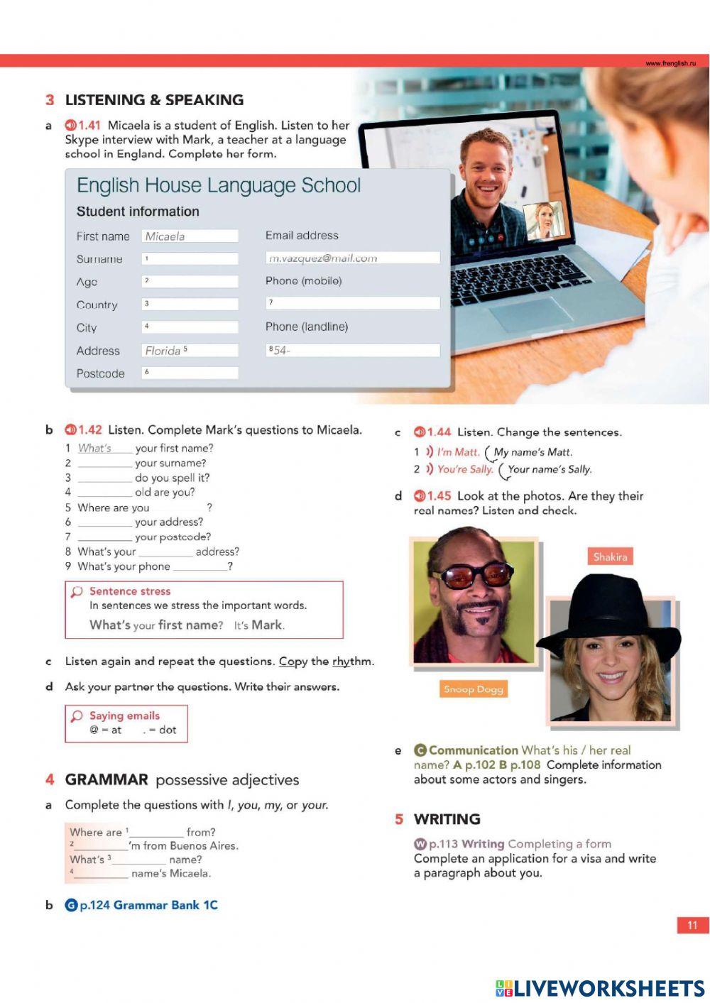 english file elem unit 1 student's book 6822090 | delia r