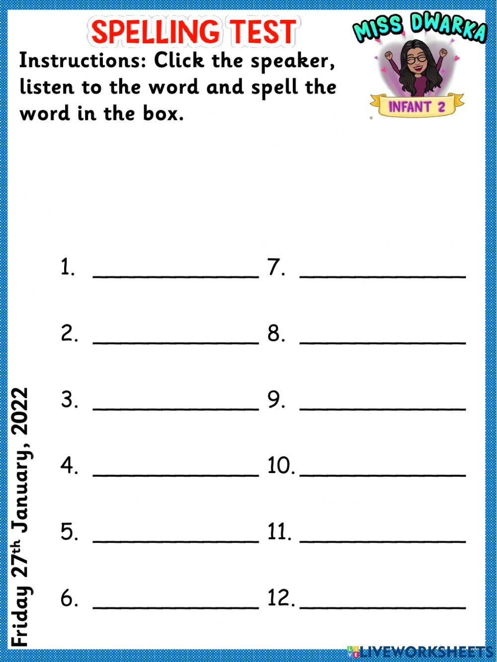 Spelling test -… | Free Interactive Worksheets | 1832147