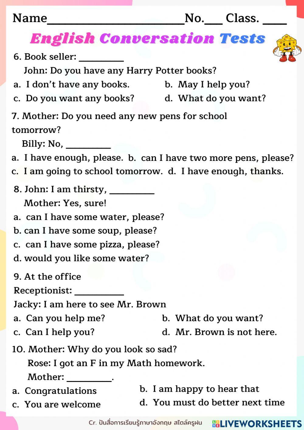 English Conversation Tests1 worksheet | Live Worksheets