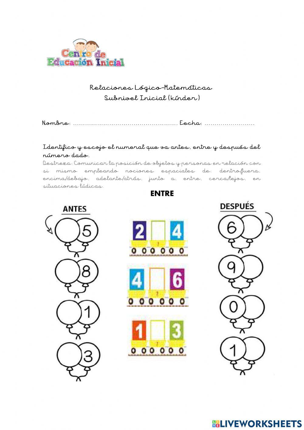 NUMERALES QUE VAN ANTES,ENTRE Y DESPUÈS online exercise for | Live ... NUMERALES QUE VAN ANTES,ENTRE Y DESPUÈS online exercise for | Live ...