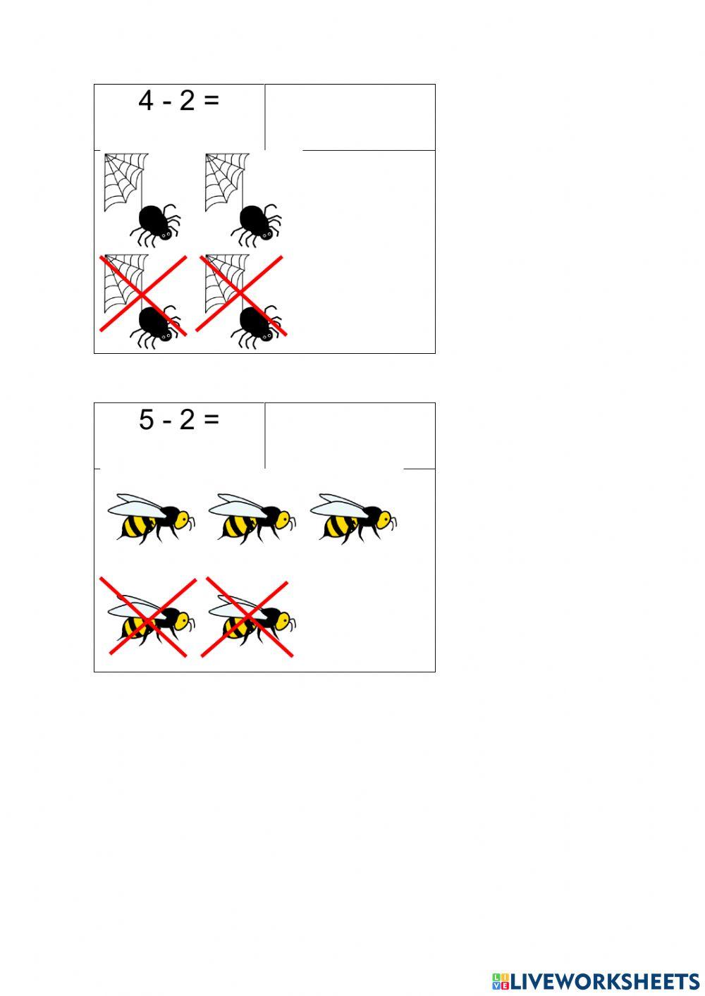 Sumes i restes amb insectes worksheet | Live Worksheets