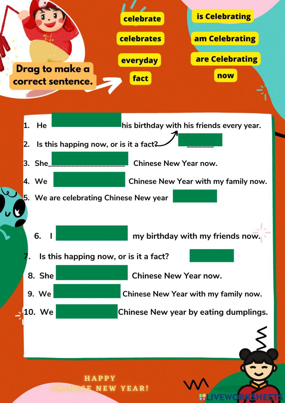 Present Progressive - Celebrate worksheet | Live Worksheets