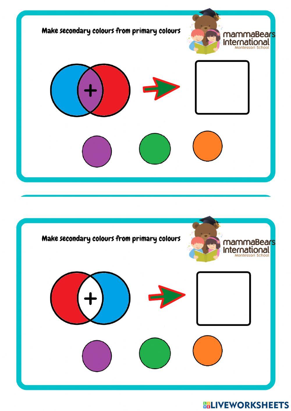 Make secondary colours worksheet | Live Worksheets