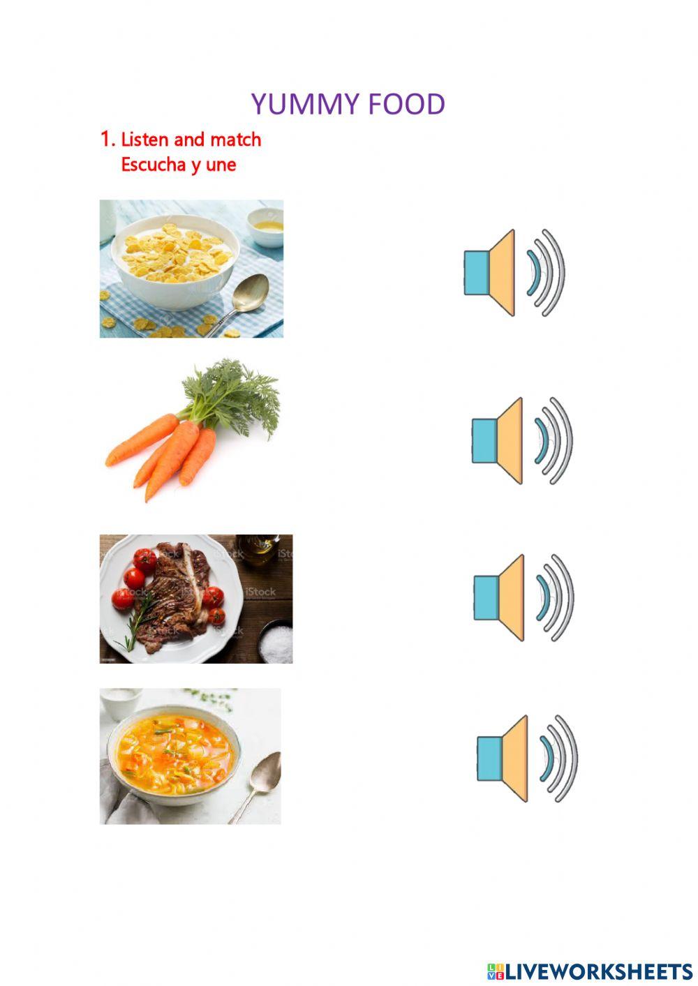 Yummy food bebop 2 worksheet | Live Worksheets