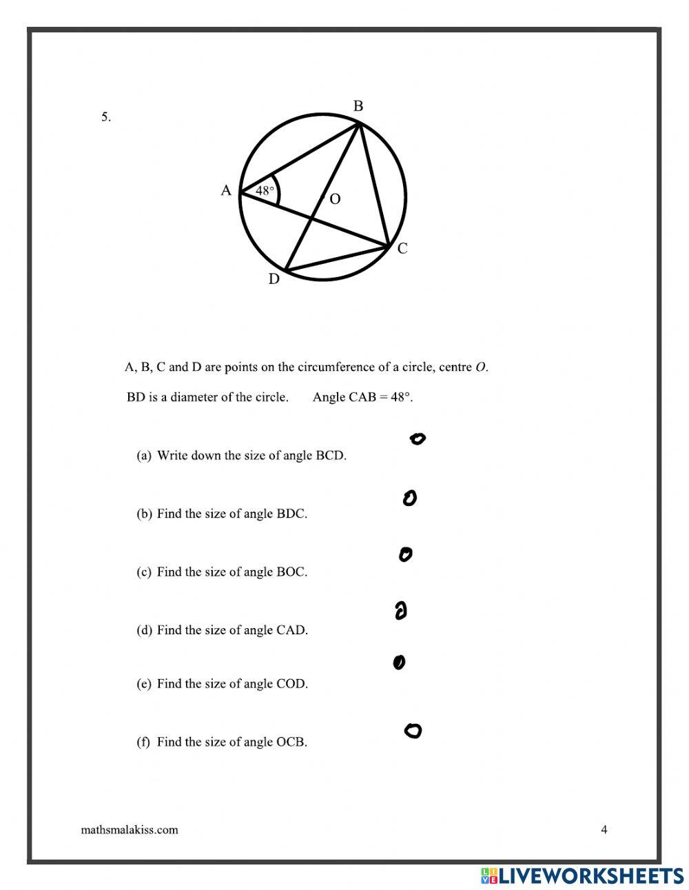 Circle theorem | Free Interactive Worksheets | 1833257