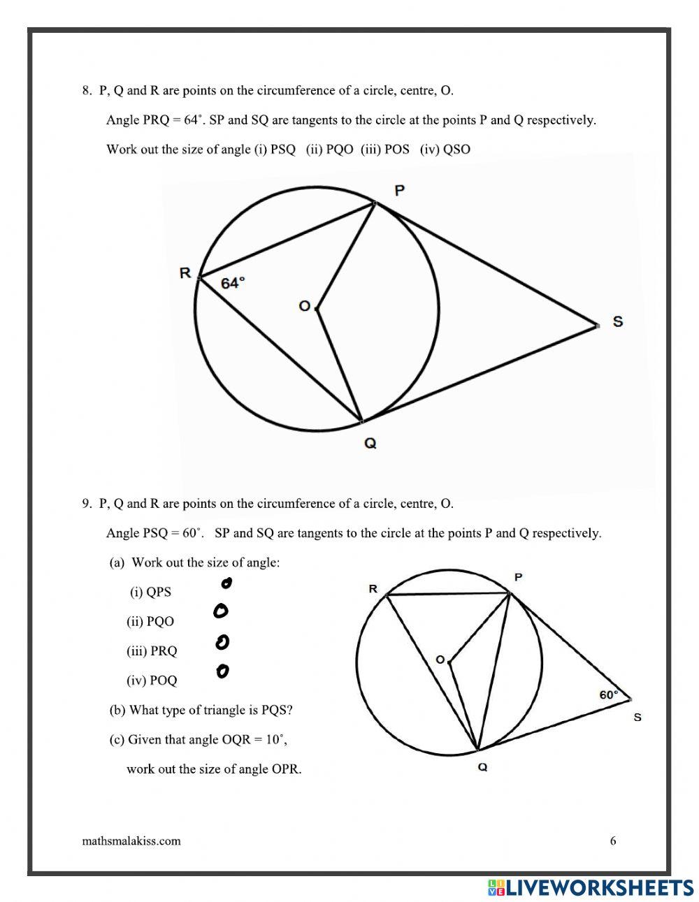 Circle theorem | Free Interactive Worksheets | 1833257