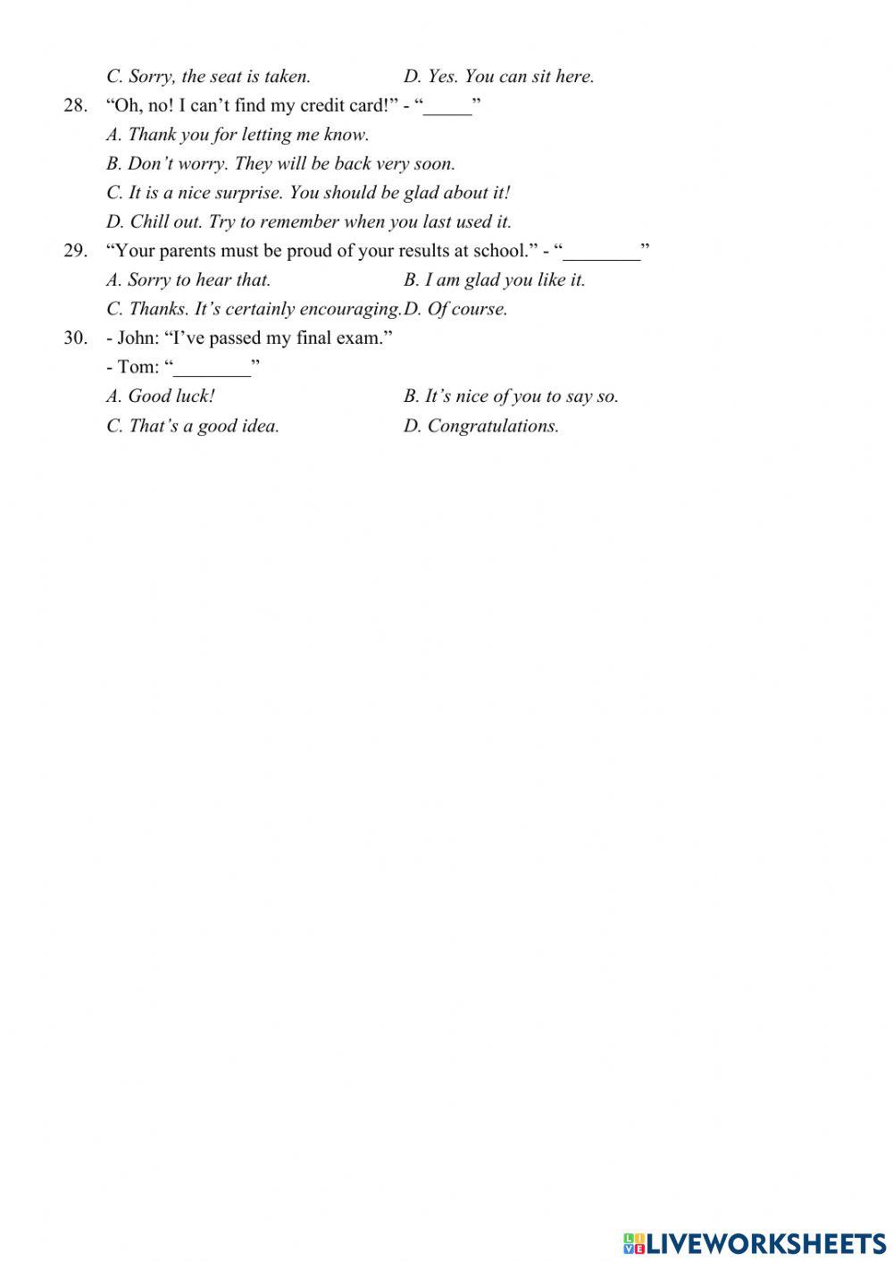 E9 Mini Dialogues 1 Đhg Worksheet Live Worksheets