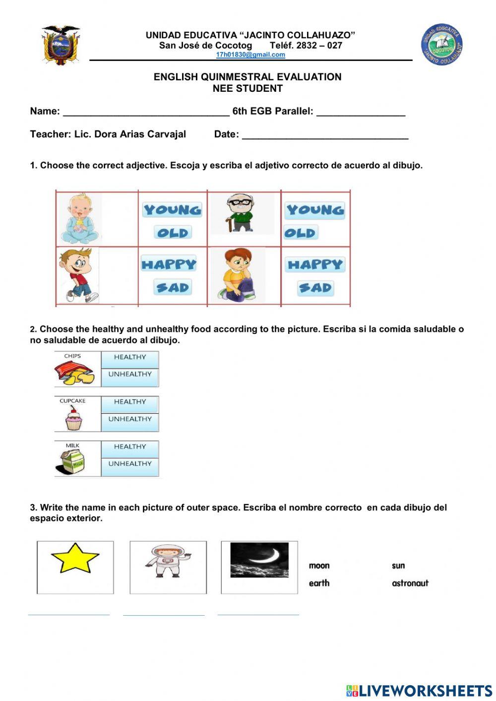 ENGLISH EVALUAT… | Free Interactive Worksheets | 4027000