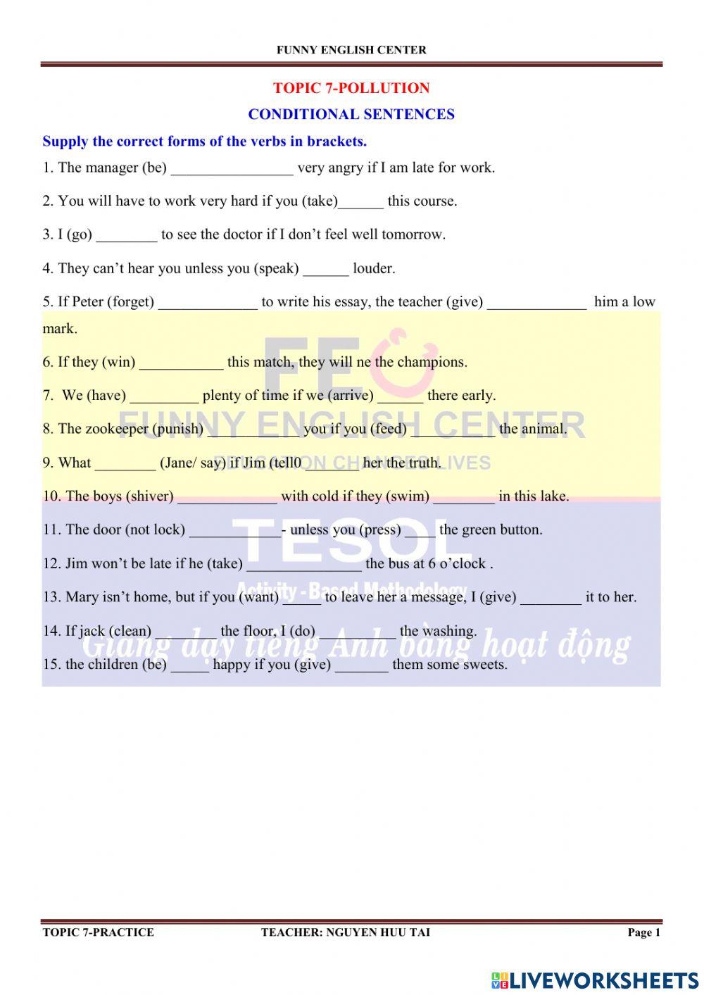 E.9-topic 7-PRACTICE CONDITIONAL SENTENCE 1 worksheet | Live Worksheets