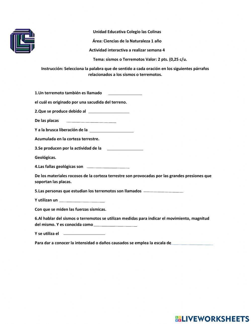 Terremotos exercise | Live Worksheets