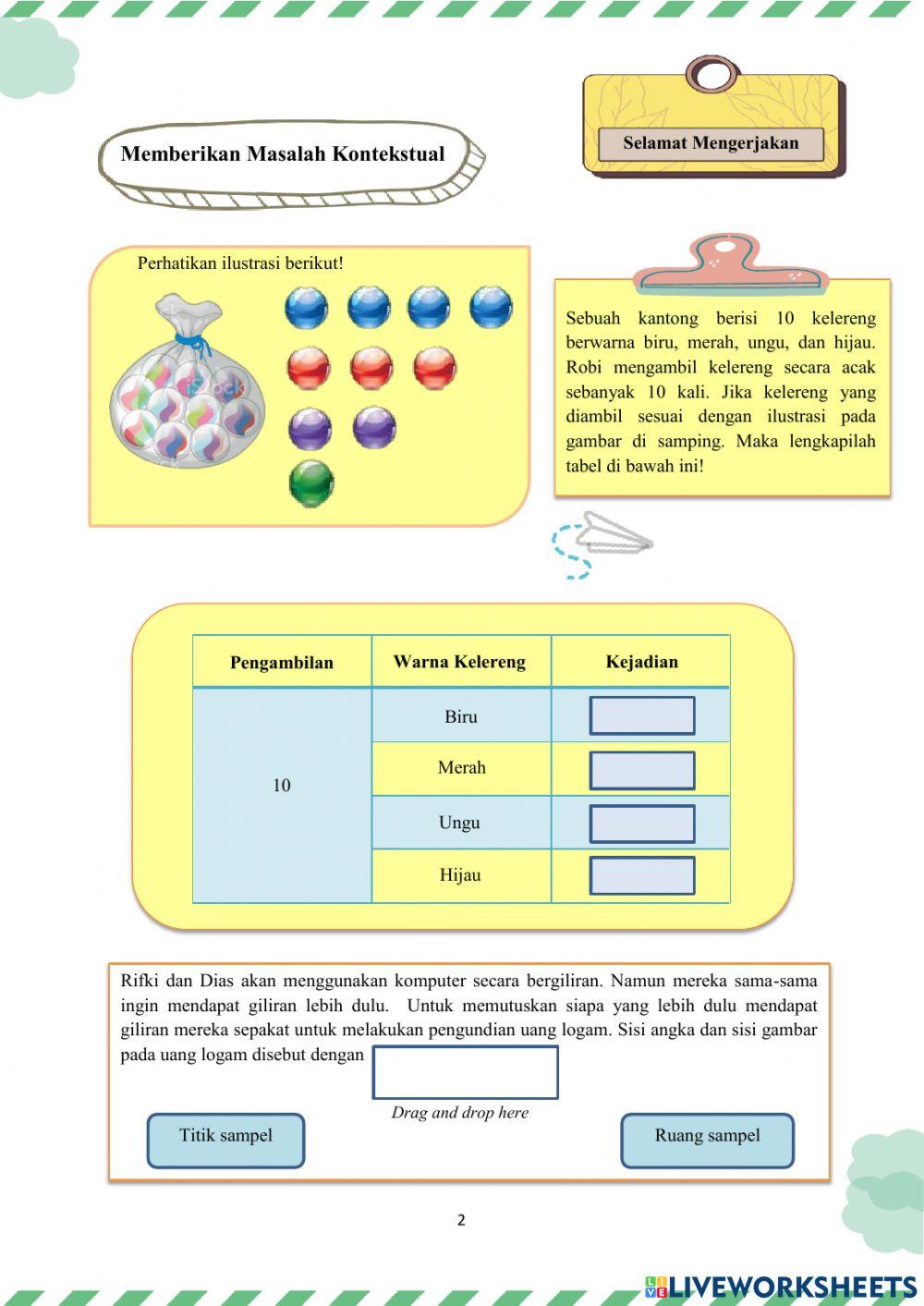 Peluang online pdf exercise for 8 | Live Worksheets