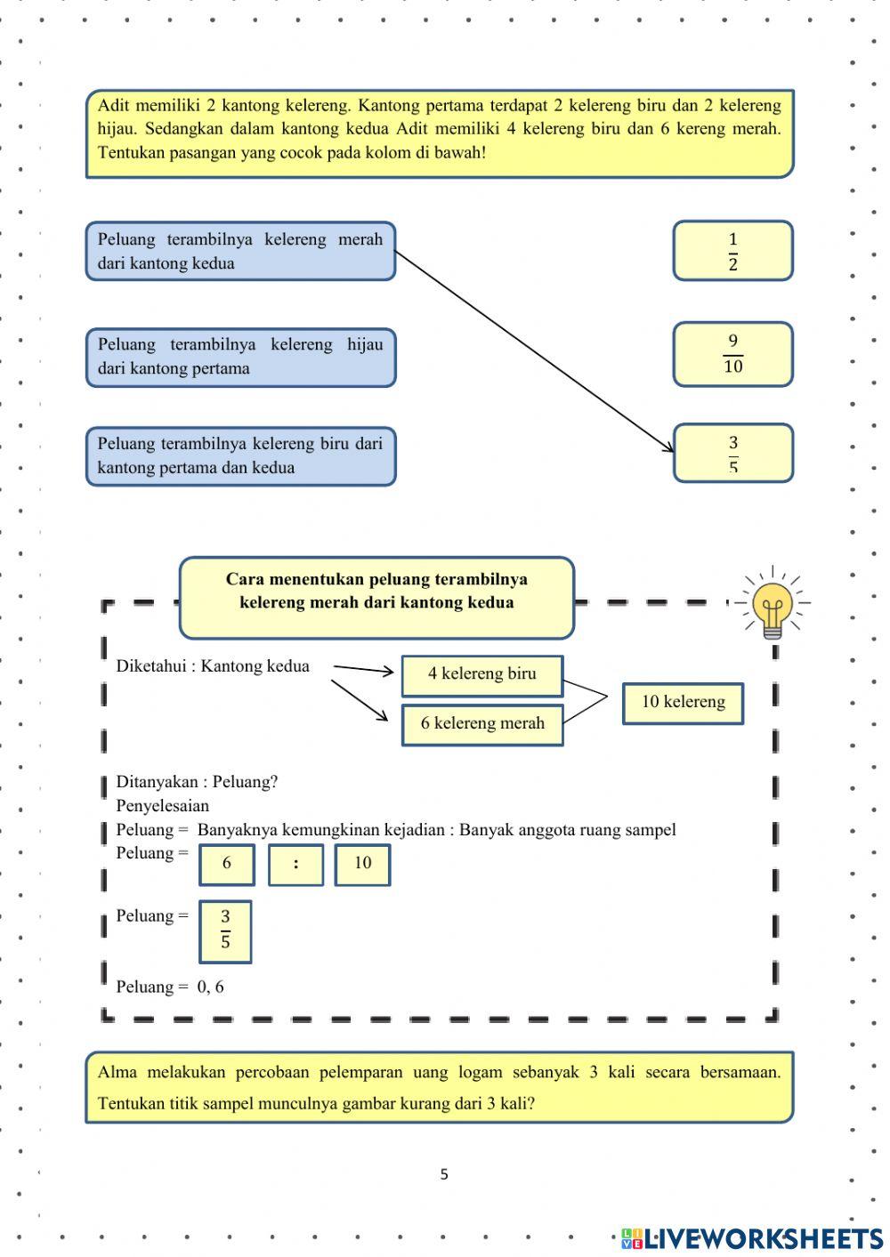 Peluang online pdf exercise for 8 | Live Worksheets