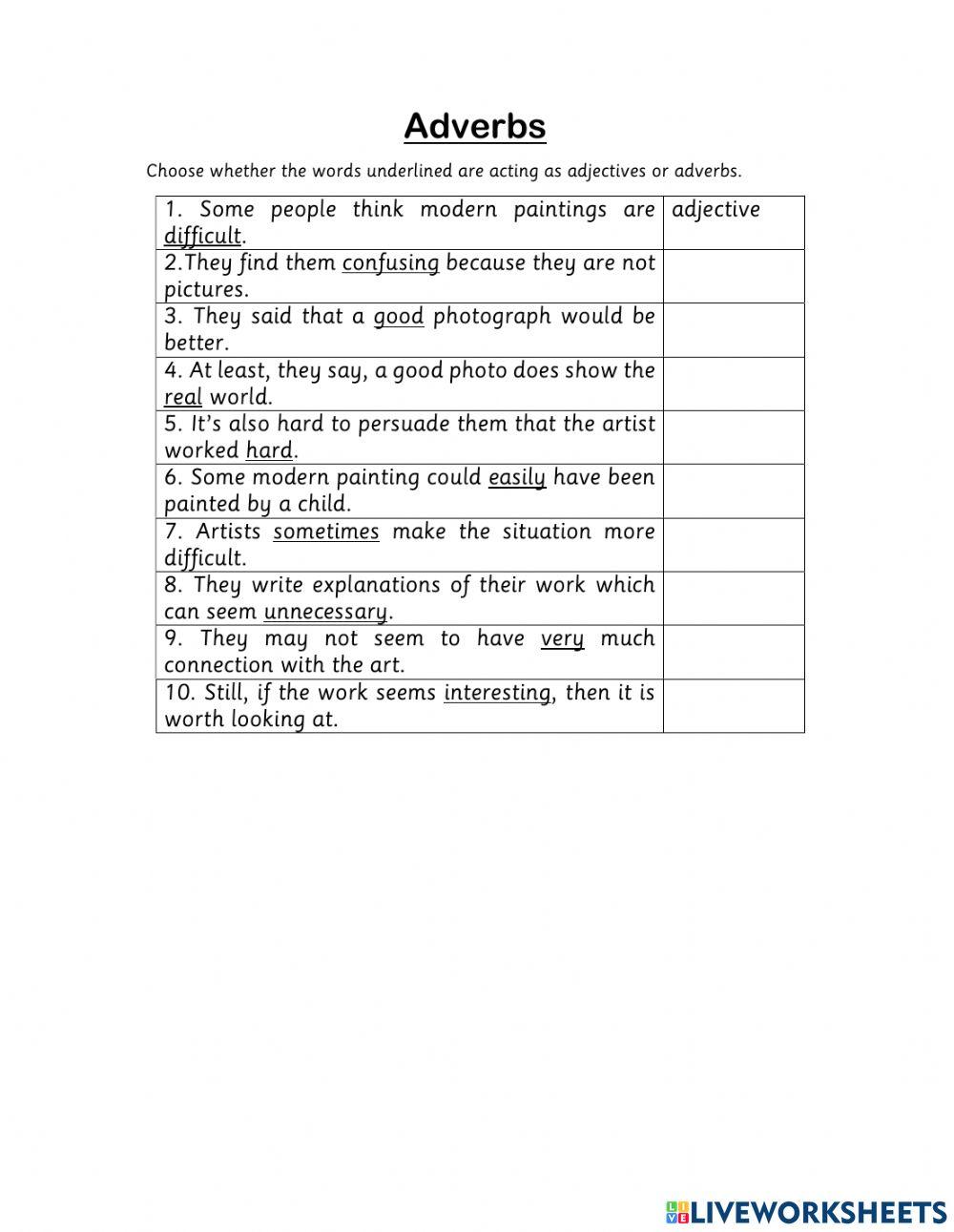 Adjective or Adverb interactive exercise | Live Worksheets