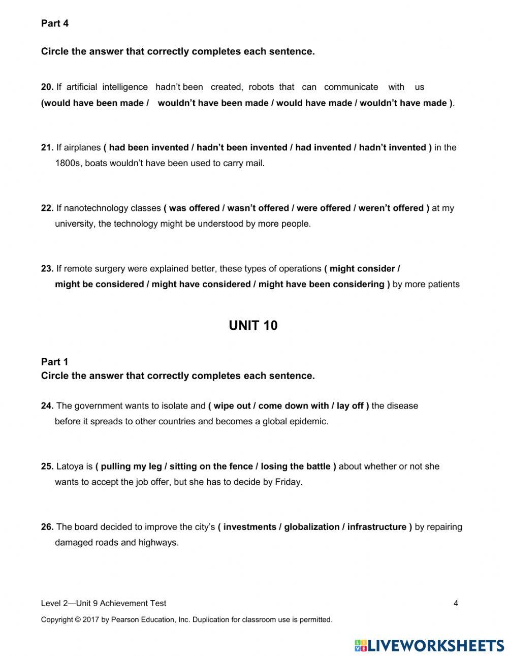 LEVEL 6- UNIT 9-10 EXAM | Paulina Alvarez | Live