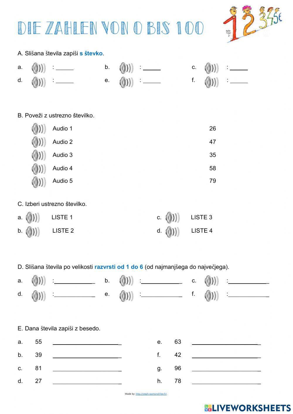 Zahlen bis 100 interactive exercise | Live Worksheets