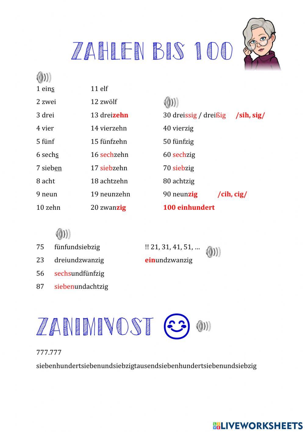 Zahlen bis 100 worksheet for 7 | Live Worksheets