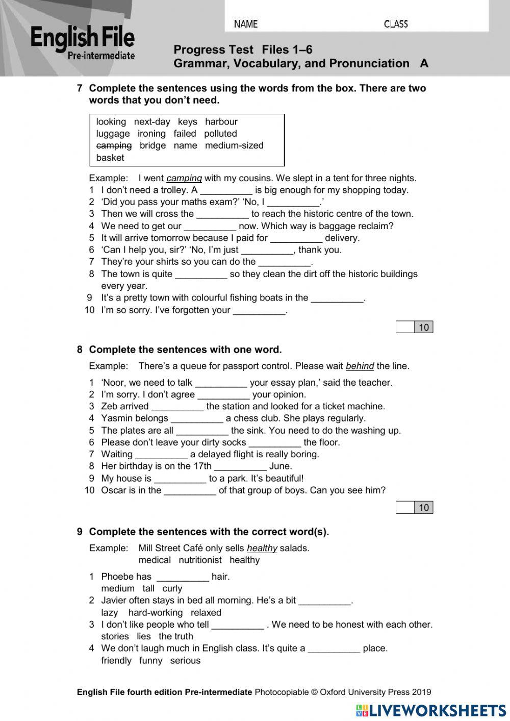 PRE-INTERMEDIATE 1-6, variant A Midcourse online exercise for | Live Worksheets