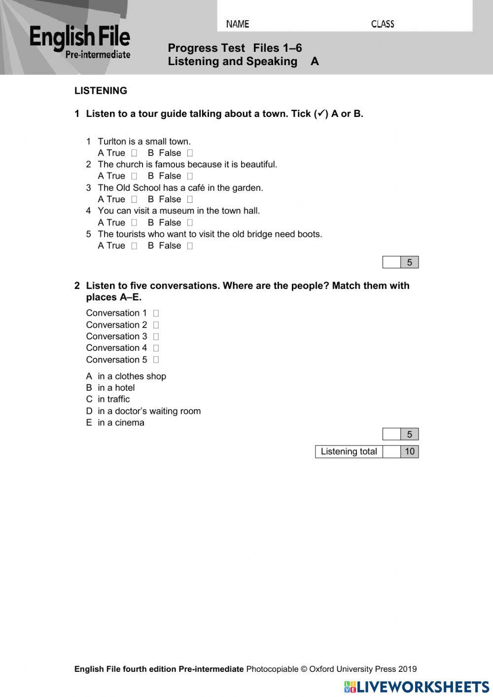 PRE-INTERMEDIATE 1-6, variant A Midcourse online exercise for | Live Worksheets