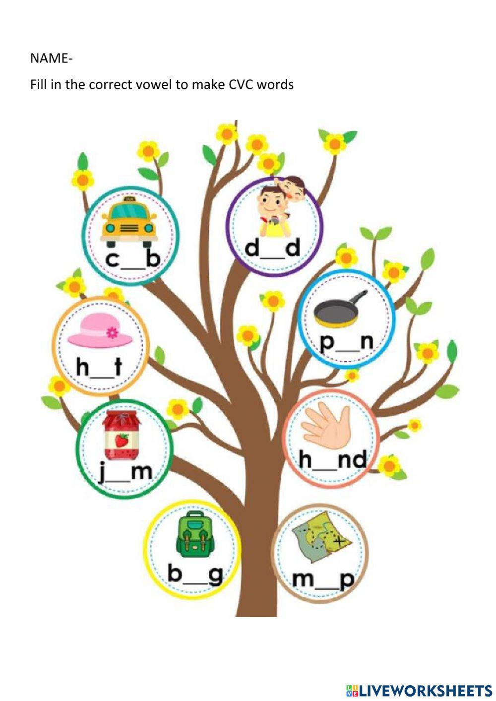 CVC words worksheet for Pre- primary | Live Worksheets