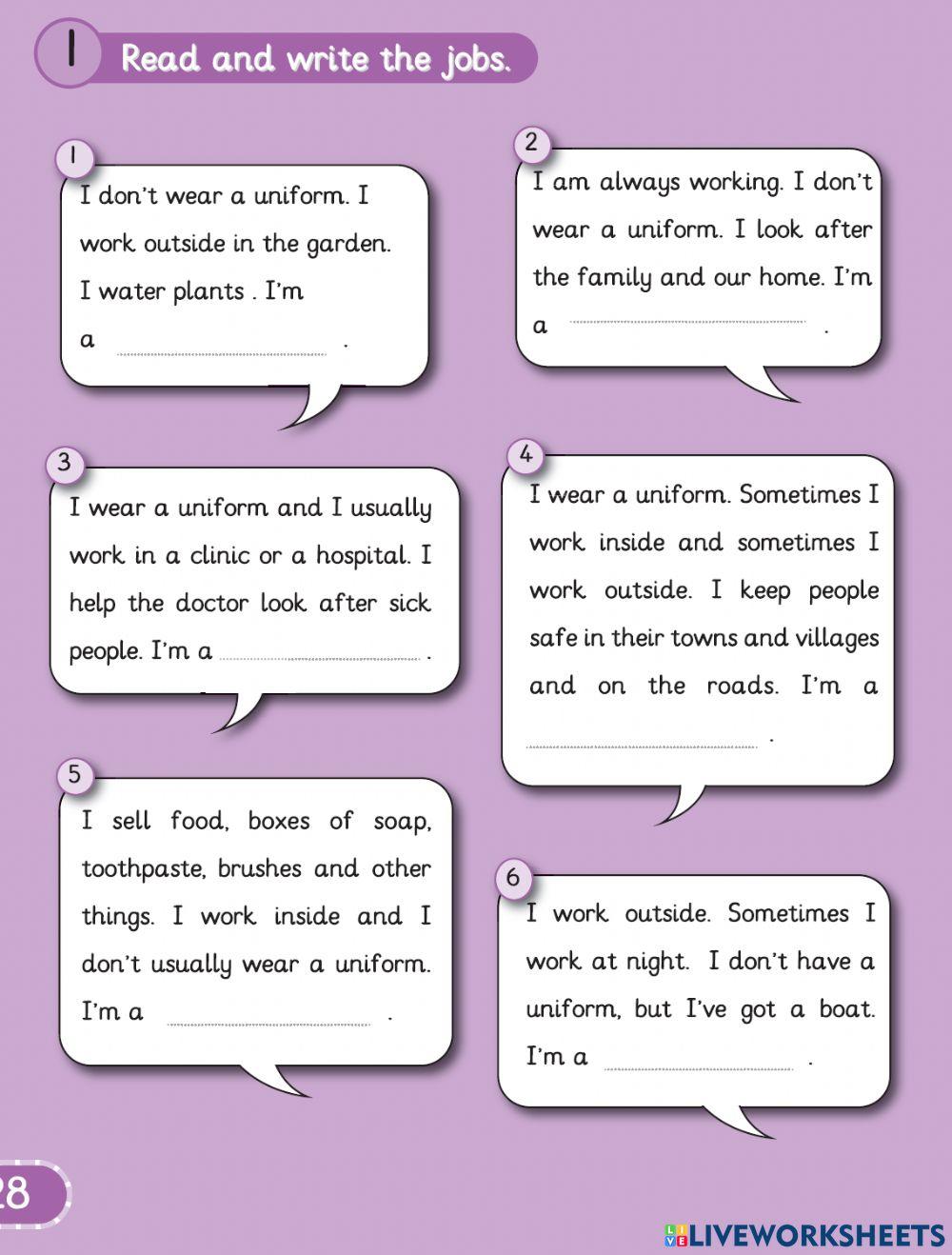 Jobs | Free Interactive Worksheets | 1834789