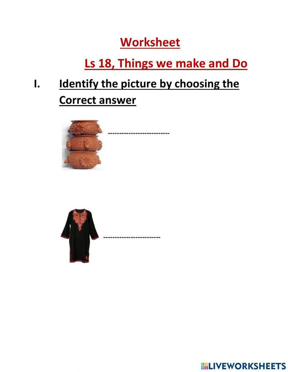 Things we make and Do online exercise for | Live Worksheets