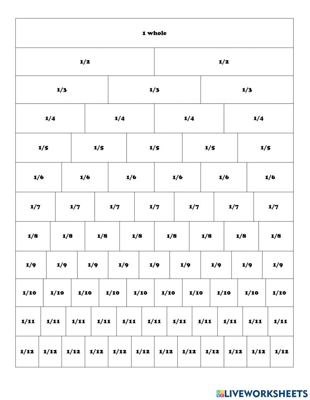 Fraction Strips interactive worksheet | Live Worksheets