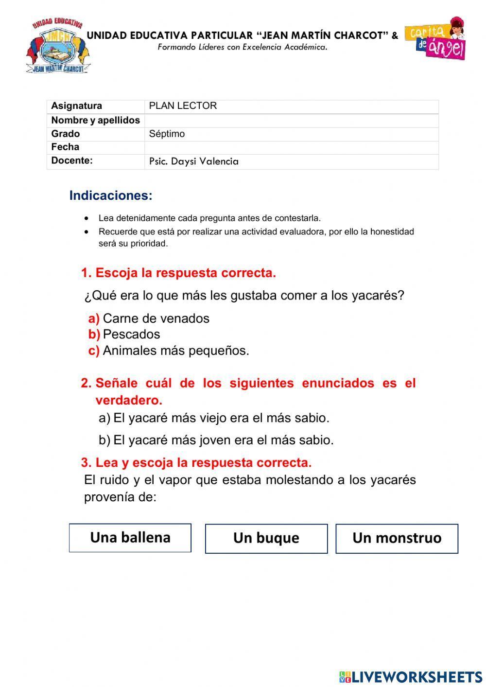 “La guerra de los yacarés” worksheet | Live Worksheets