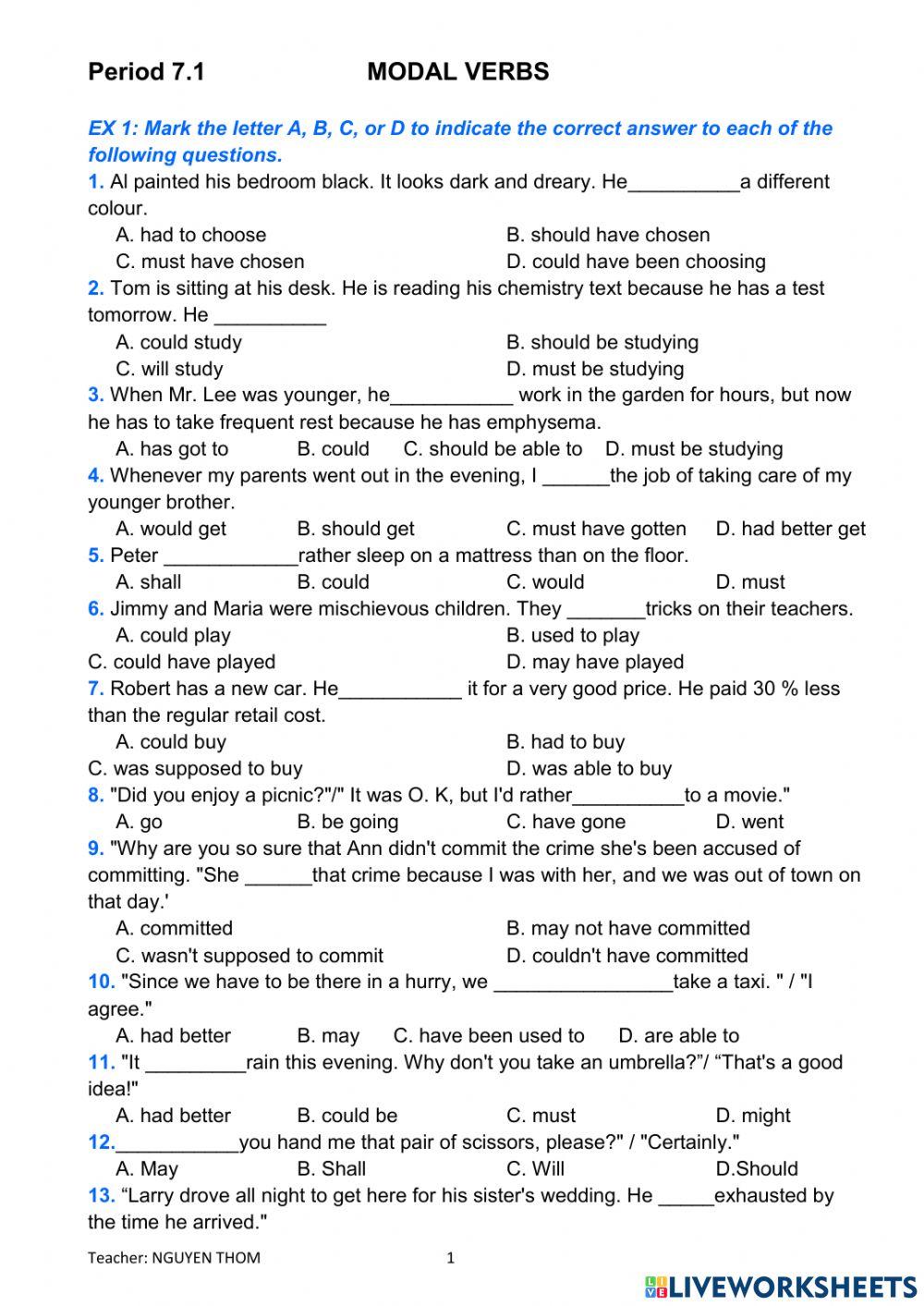 Hsg8-t7-modal worksheet | Live Worksheets