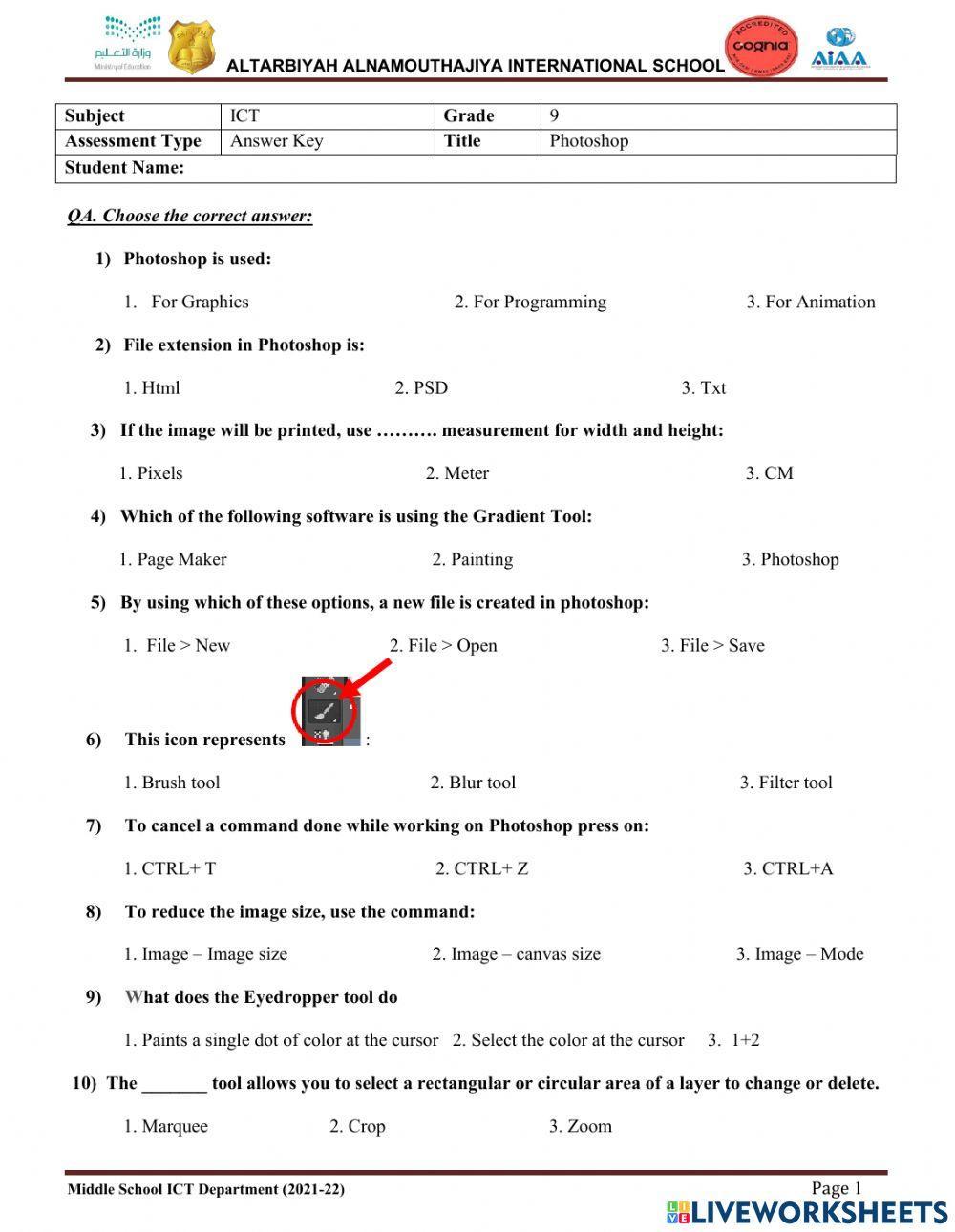 Adobe photoshop | Free Interactive Worksheets | 1766884