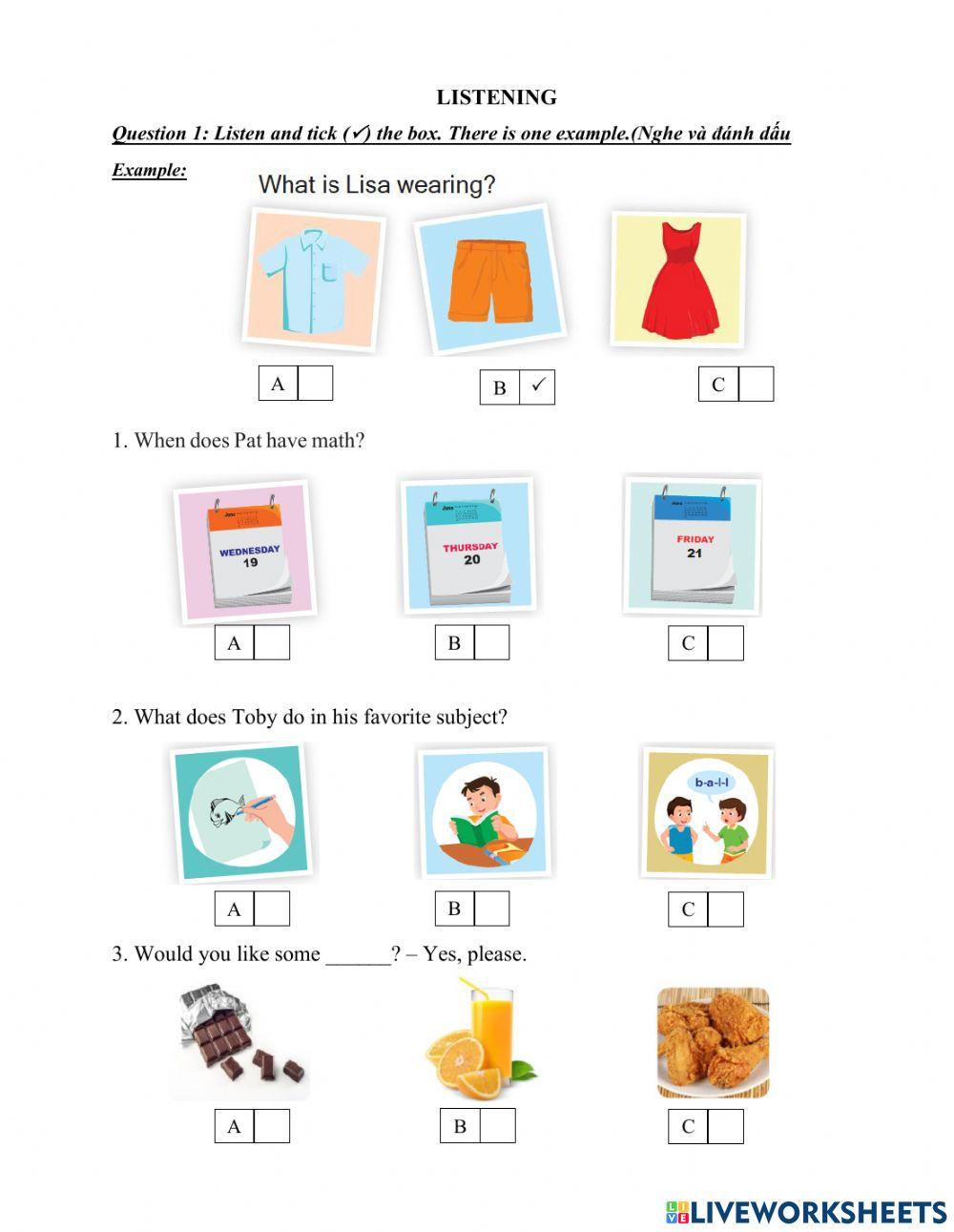 Listening online exercise for GRADE 4 | Live Worksheets