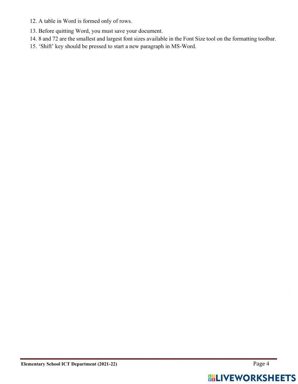 Microsoft Word | Free Interactive Worksheets | 1767274